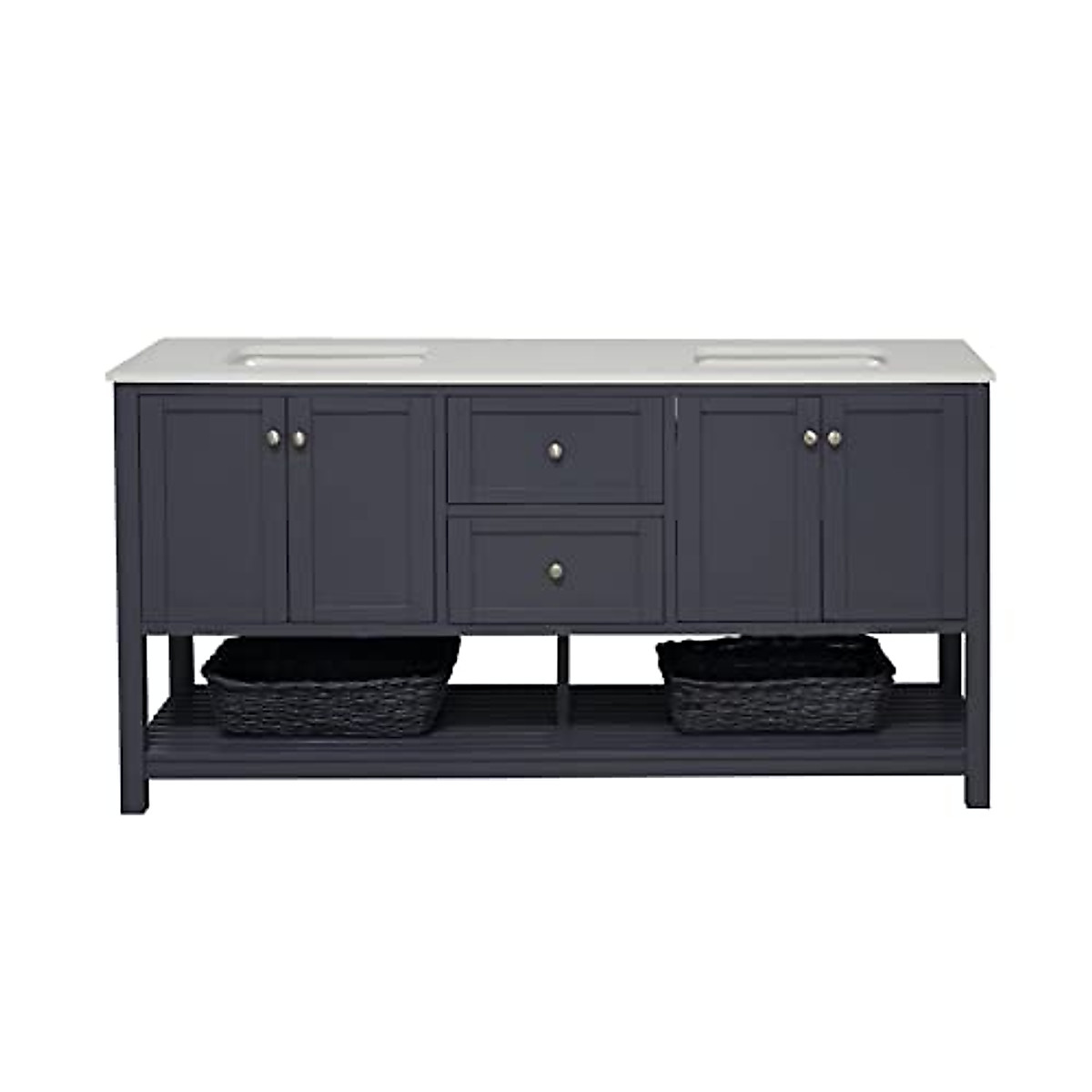 Kitchen Bath Collection Lakeshore 72-inch Double Bathroom Vanity (Engineered White/Marine Gray): Includes Marine Gray Cabinet with Engineered White Countertop and White Ceramic Sinks