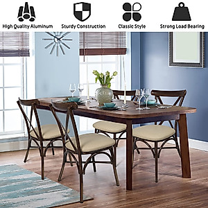 LUCKYERMORE Heavy Duty Aluminum Dining Chair Set of 2, Commercial Stackable Chairs with Sand Beige Soft Cushion, 400 LBS Capacity, for Kitchen, Restaurant, Dining Room, X Back