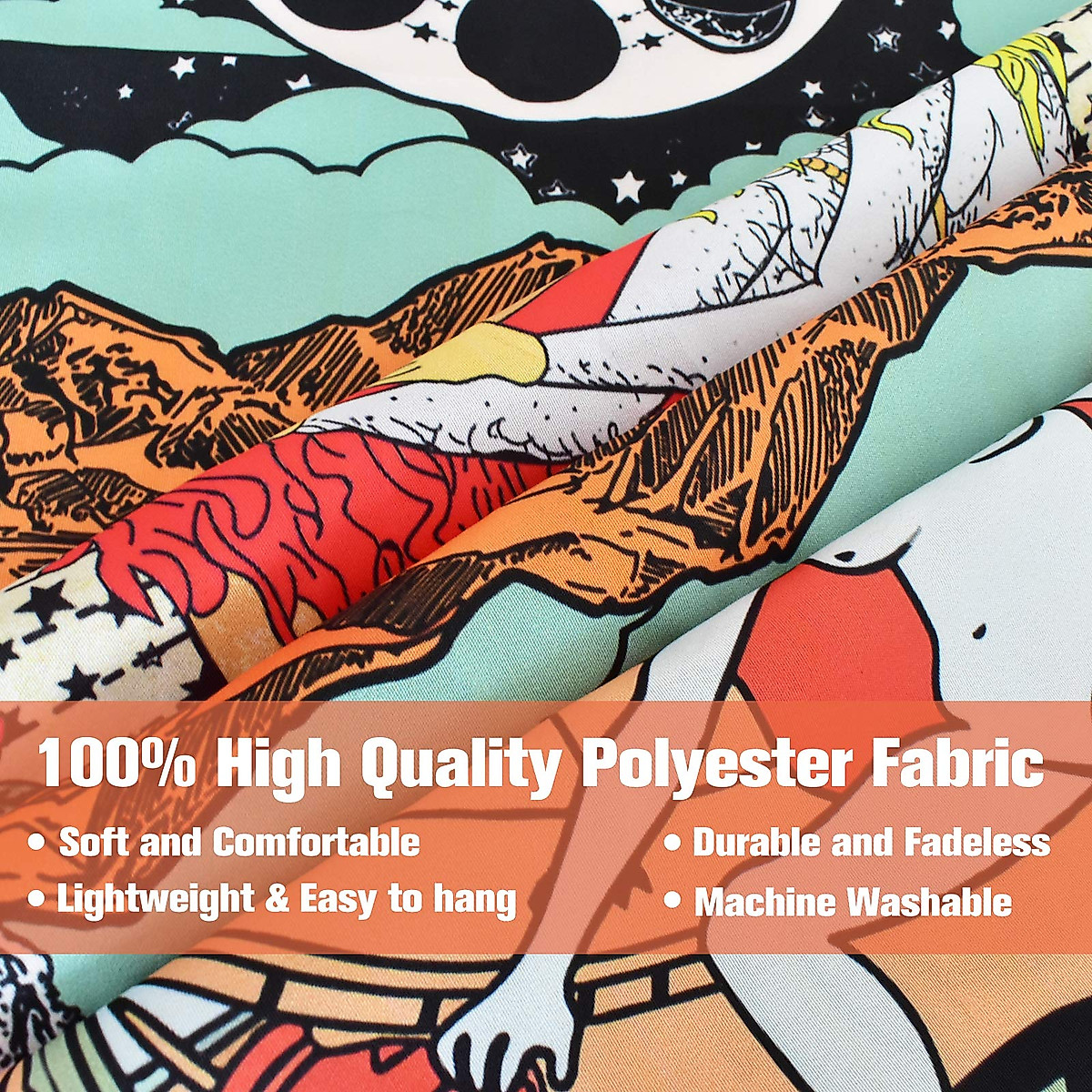 ZeeDix 4 Pcs Tarot Flag Tapestry- Small Tarot Card Europe Mysterious Medieval Tapestry, The Strength, The Sun, The Moon, The Star Astrology Divination Tapestry for Home Room with Seamless Nails