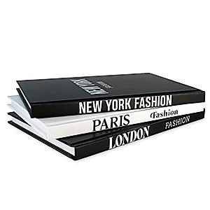 Decorative Books – 3 Book Set – Living Room Décor – Shelf Decoration – London, Paris & New York Fashion – Designer Books – Coffee Table Décor – Faux Books for Decoration – Black & White Themed