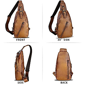 Genuine Leather Sling Bag Multifunction Crossbody Hiking Fanny Daypack Vintage Chest Shoulder Backpack Motorcycle Purse (Brown)