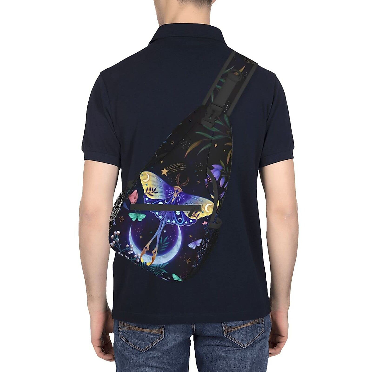 Moon-Moth Crossbody Sling Bag for Women Men Sling Backpack Casual Travel Hiking Daypack Chest Shoulder Bag