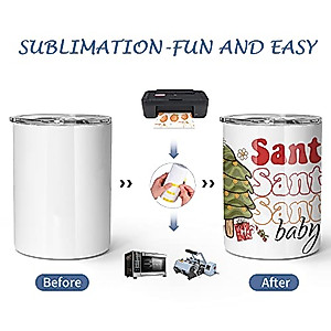 AGH 10 oz White Sublimation Tumblers Blanks, 6 Pack Straight Stainless Steel Tumbler with Splash-proof Slide Lid and Metal Straw, Straw Brush, Double Wall Vacuum Cups Wine Bulk