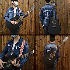 WELKINLAND Vintage Cotton Guitar Strap, Retro Striped Strap for Acoustic/Electric/Bass Guitar, Adjustable Guitar Strap for Kids and Adults