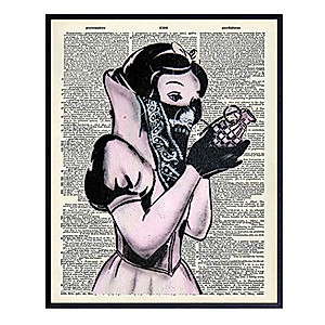 Banksy Snow White Hand Grenade Bandana Poster - Graffiti Wall Art Decor, Room Decoration for Bedroom, Dorm, Living Room - Gift for Teens, Urban Street Art Fans, Men Women - 8x10 UNFRAMED