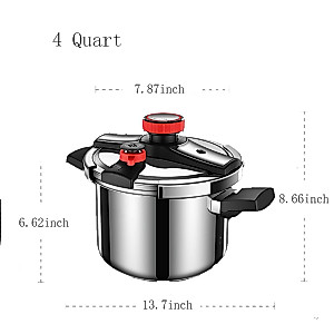 Stainless Steel Pressure Cooker 4 Quart,304 Stainless Steel Cookware with Easy Opening&Closing Lid, Works on All Cooktops (4 Quart)