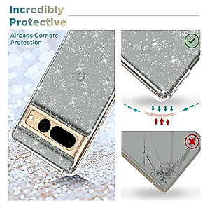 Lamcase Google Pixel 7 Pro (2022) Case - Crystal Clear Glitter TPU Slim Shockproof Cover for Women & Girls