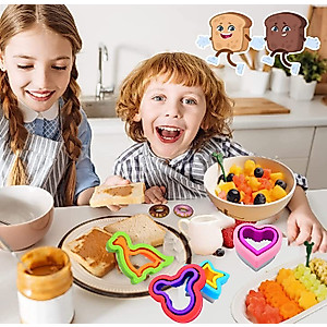 Uncrustables Maker, 12pcs Sandwich Cutter and Sealer sets, Uncrustable Sandwich Cutter, Decruster Sandwich Maker, Bread Cookie Cutters for Boys Girls Lunch & Bento Box (Dinosaur Heart Mickey Star)