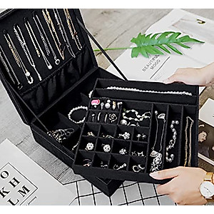 Jewelry Box for Women, QBeel 2 Layer 36 Compartments Necklace Jewelry Organizer with Lock Jewelry Holder for Earrings Bracelets Rings - Black