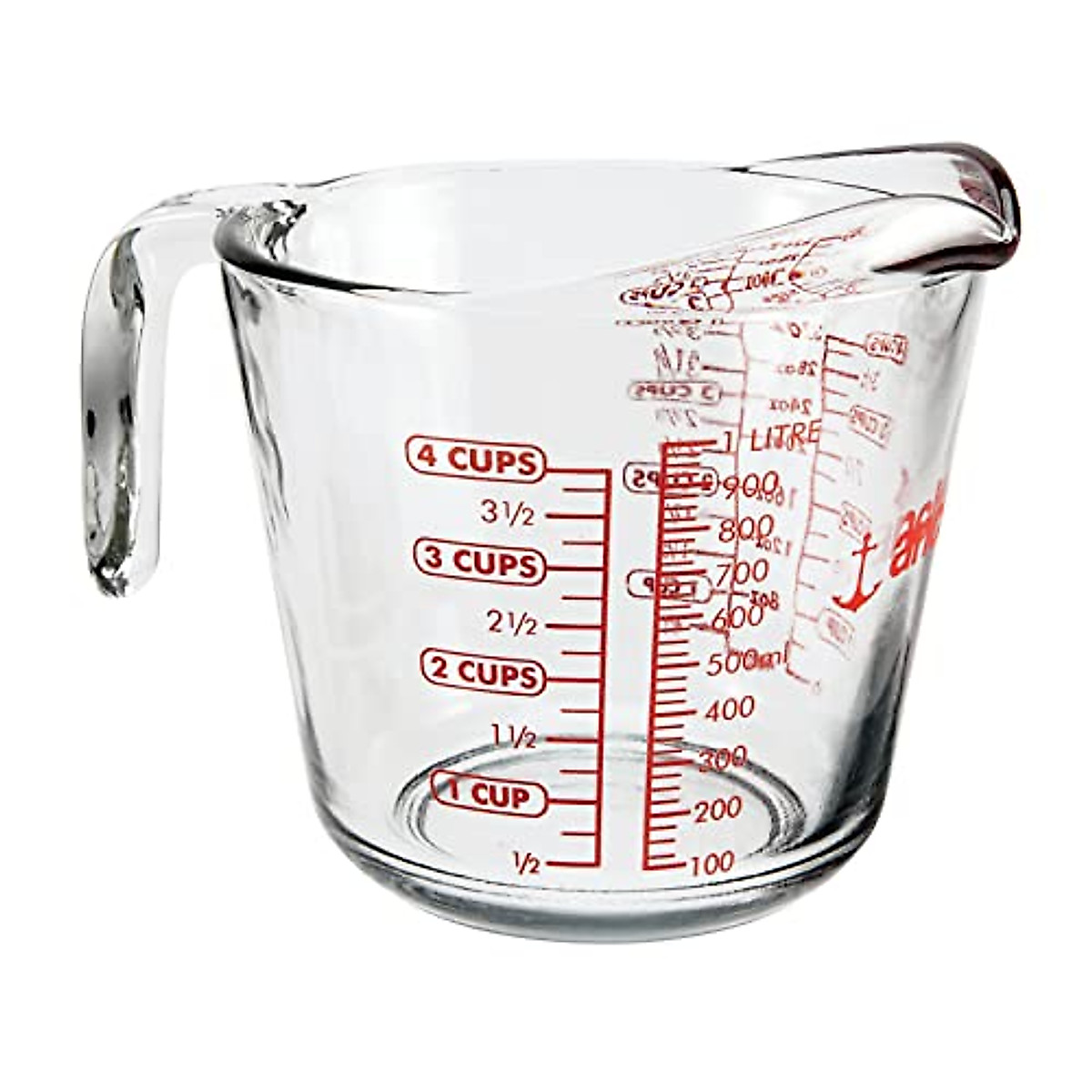 Anchor Hocking Glass Measuring Cup, 4 Pieces, Set Includes 5 oz, 1-cup, 2-cup, 4-cup