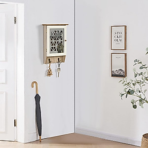 AHUONEL Wooden Key Holder for Wall Key Cabinet, Decorative Key Box Key Hooks Wall Mounted Key Hangers Key Storage Rack with 8 Hooks for Home Decor Office Entryway Hallway Bedroom Living Room