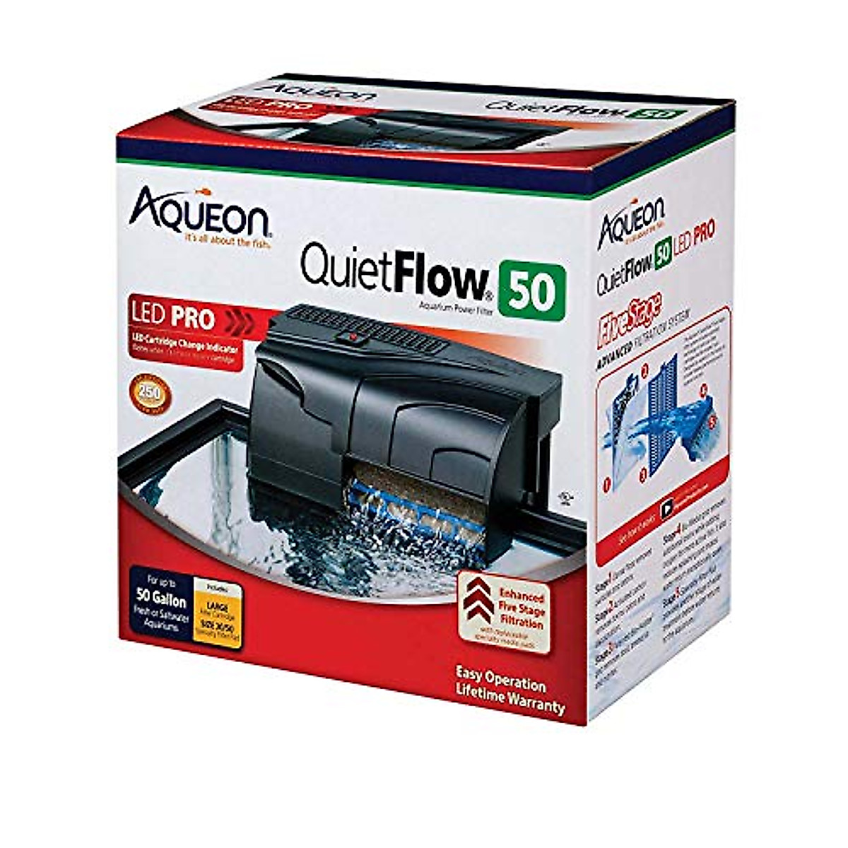 Aqueon QuietFlow 50 LED PRO Aquarium Fish Tank Power Filter For Up To 50 Gallon Aquariums
