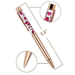 Ubabe Rose Gold Ballpoint Pen,4 Pieces Metal Ball Pens Dynamic Liquid Flower Pen Black Ink Pen Refills for Office Rose Gold Desk Supplies