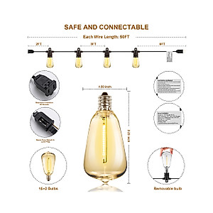 SUFEIMAS LED Outdoor String Lights Waterproof - NEW MODE 50FT Patio Lights 15+2 Vintage Shatterproof Plastic Bulbs,IP65 Edison String Lights for Outside Backyard Balcony Bistro Cafe Garden