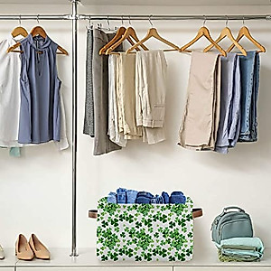 senya St. Patrick's Day Storage Basket, Large Foldable Storage Basket with Handles, Lucky Clover Shamrocks Fabric Collapsible Storage Bins Organizer Bag