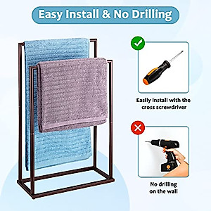 Free Standing Towel Rack, 2 Tier Oil Rubbed Bronze Tall Towel Racks for Bathroom Floor Outdoor Poolside, Stainless Steel Towel Drying Rack, DECLUTTR