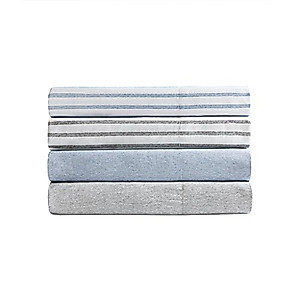 Madison Park Essentials Chambray Printed ultra soft 4 piece sheet set, Grey Stripe, King