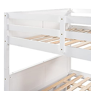 Harper & Bright Designs Full Over Full Bunk Bed for Adults Kids Teens, Full Bunk Beds with Trundle,Detachable Wood Bunk Bed Full Over Full Size with Ladder and High Guardrail,White