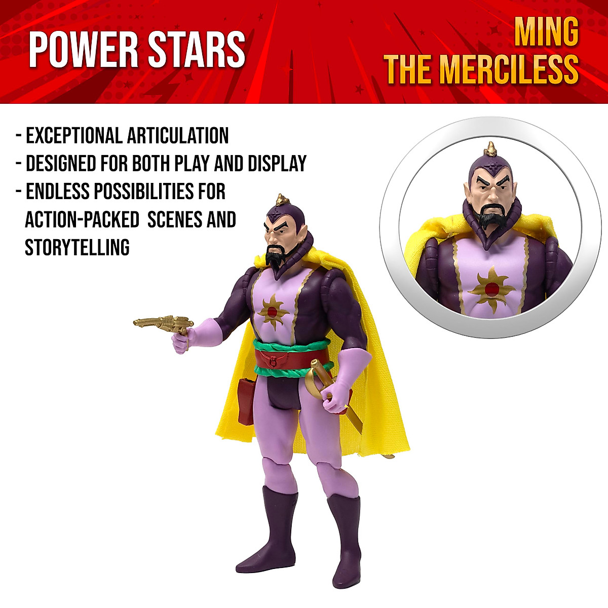 Boss Fight Studio Ming The Merciless from Flash Gordon, King Features Comics Power Stars Collectible Action Figure – Retro-Style Figurine with Accessories and Detailed Sculpting – 5” Tall