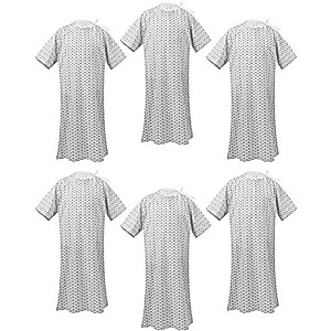 Oakias Patient Gowns 6 Pack – Unisex Cotton Blend Hospital Gown – 45” Long and 61” Wide – Fits Comfortably up to 2XL