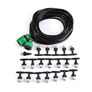 Water Misting Cooling System Hose Sprinkler Nozzle Garden Patio Micro Irrigation Set, Outdoor Garden Greenhouse Micro Drip Irrigation Kit(10M)