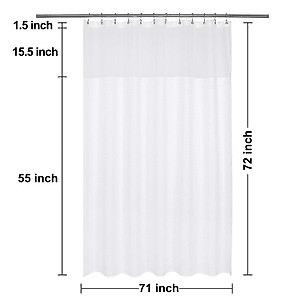 N&Y HOME Waffle Weave Shower Curtain with Snap-in Fabric Liner Set, 12 Hooks Included - Hotel Style, Waterproof & Washable, Heavyweight Fabric & Mesh Top Window - 71x72, White
