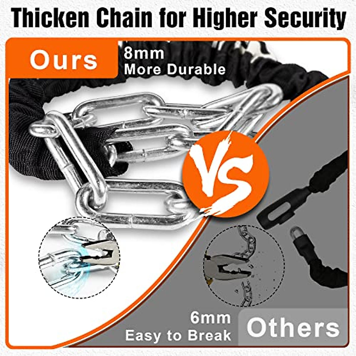 Titanker Bike Chain Lock, Security Anti-Theft Chain Lock for Motorcycle, Bicycle, Door, Gate, Fence, Grill (6mm, 8mm, 10mm Thick Chain) (Black-8mm Chain)