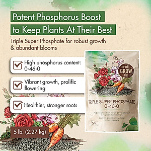 Triple Super Phosphate 0-46-0 Fertilizer, High Phosphorus Fertilizer for Stronger Roots & Flower Formation, Ideal Super Phosphate Fertilizer for Plants - Flowers, Fruits, Vegetables & Turf, 5 lb.