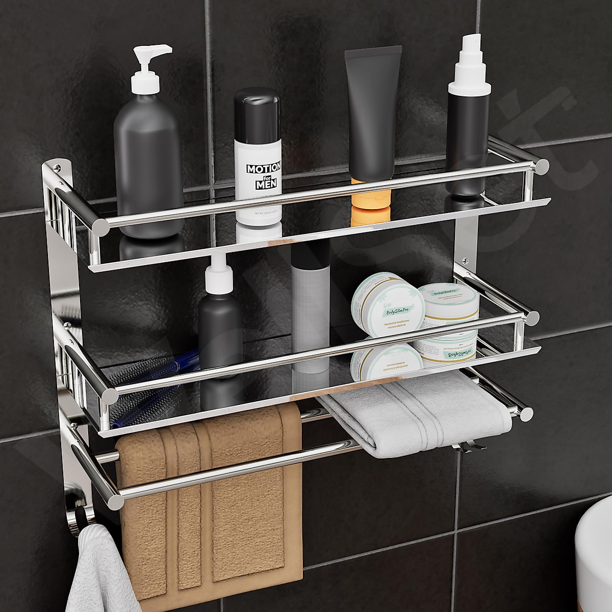 Well Set Stainless Steel Storage Shelves Household Toilets Vanity Tables Towel Holder Double Layer Wall Mount Racks For Bathroom