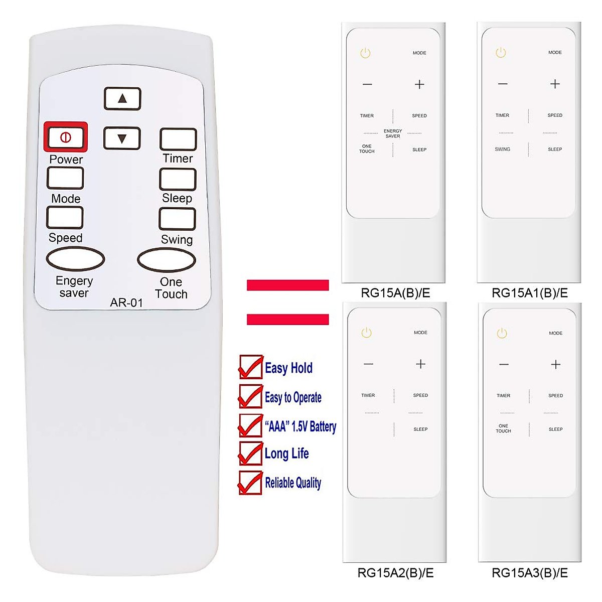 HA-AR-01 Replacement for Air Conditioner Remote Control RG15A(B) RG15A(B)/E RG15A1(B)/E RG15A2(B)/E RG15A3(B)/E (This is not a Universal AC Remote Control)