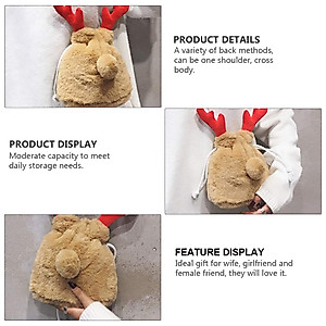 TENDYCOCO Crossbody Bag Faux Fur Purse Reindeer Antler Shoulder Bag Drawstring Bucket Purse for Women Girls