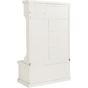 Crosley Furniture Seaside Hall Tree, Entryway Bench with Coat Rack and Shoe Cabinet, Distressed White
