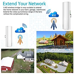 High Brain Wireless Bridge,Outdoor WiFi Access Point Extender,Point to Point,5.8G 300Mpbs Long Range Ineternet Repeater CPE 14DBi Antenna Extend Network & Video Surveillance up to 1.86 Miles 2 Pack