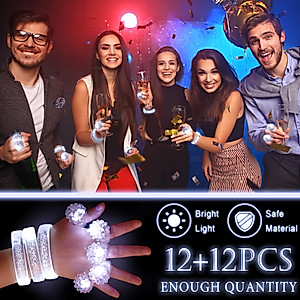 Wettarn 24 Pcs LED Light up Bracelets and LED Flashing Bumpy Rings Set with 12 Glow Bracelets 12 Jelly Bumpy Finger Rings Light up Rings Glow Rings LED Wristband for Wedding Bridal Shower Party Favors
