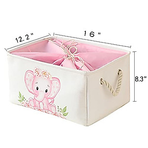 INough 2 Pack Laundry Baskets Pink Hamper Elephant Basket for Kids, Baby Laundry Basket,Large Collapsible Laundry Hamper with Handles Waterproof Round Linen Storage Basket for Toddler