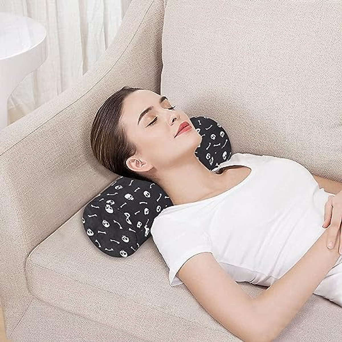 Vnurnrn Cartoon Skulls Neck Support Pillow Round Neck Roll Bolster Cylinder Pillow Cervical Pillows Bolster Pillow for Leg Knee Back Head Support for Gifts Camp Study Work