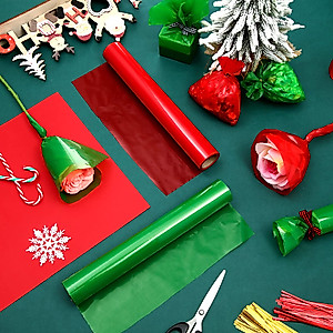 Outus 2 Rolls Christmas Cellophane Wrap Roll Clear Cellophane Wrap 12 x 591 Inch Wide Cellophane Wrap Red Green Clear Wrapping Paper for Xmas DIY Craft Present Wrap