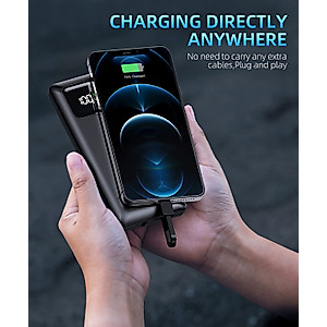 Power-Bank-Portable-Charger - 16000mAh Power Bank Support PD 30W and QC4.0 Fast Charger with Built-in 2 Output Cable and LED Display for iPhone and Android Phones and Most Electronic Devices