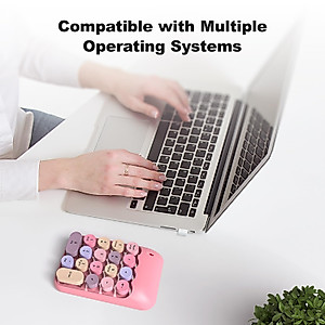 MOWUX Wireless Number Pads, Cute Colorful Numeric Keypad Numpad Portable 2.4 GHz Financial Accounting Number Keyboard Extensions, 18 Key Number Numpad for Laptop Desktop, PC (Pink)