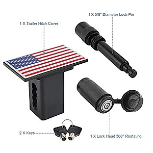 JDMSPEED American Flag Metal Trailer Hitch Cover Heavy Duty 2" Inch Tow Rear Receivers Plug Covers USA American U.S. Flag Metal Emblem Guard for Pickup Trucks Cars SUV (RED)