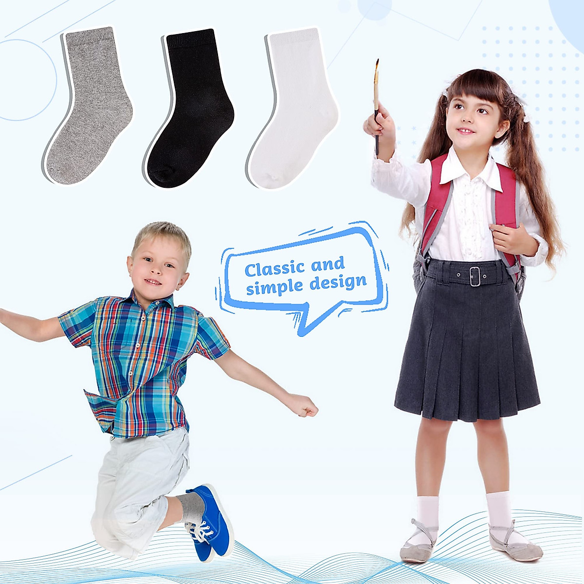 Kids Boy Girls Classics Athletic Socks Little Toddlers Casual School Uniform Sports Soft Breathable Cotton Crew Socks (10 Pairs Black&Grey, 6-8 Years)