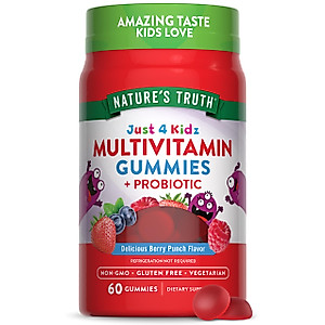 Nature's Truth Kids Multivitamin Gummies with Probiotics | 60 Count | Berry Punch Flavor | Vegetarian, Non-GMO, and Gluten Free Supplement