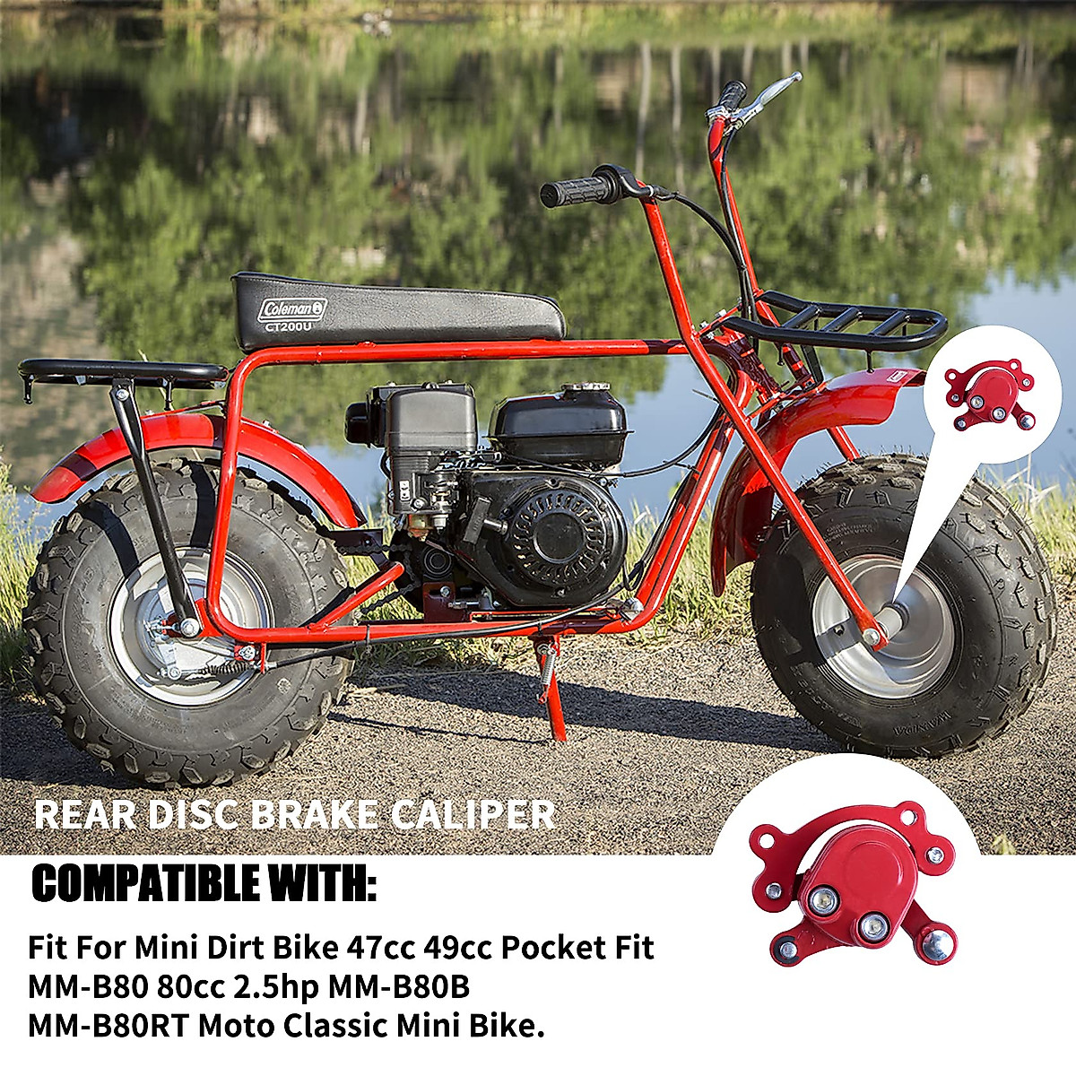 MWMNUN Rear Disc Brake Caliper with Brake Pads Replacement Compatible with Baja Doodlebug Dirtbug 97cc 2.8HP DB30 Kids Mini Dirt Pocket Bike Electric Razor MX500 33cc