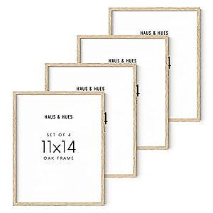 Haus and Hues 11"x14" Beige Oak Wood Frames Set of 4 - 11x14 Poster Frames Poster Sized Frame, Natural Wood Frame 11x14 Wood Frame, 11 x 14 Frame Art, 14x11 Picture Frames Wood 11 x 14 Display Frame For 11x14 Print, 11x14 Picture Frame Wood