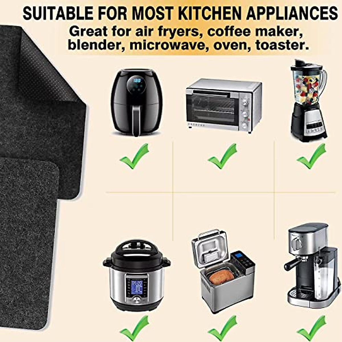 Air Fryer Heat Resistant Mat, 4 Pcs Kitchen Countertop Heat Protector Mats, Non-slip 12” x 16” Silicone Appliance Slider for Ninja Foodi Air Fryer Toaster Oven Coffee Maker Blender