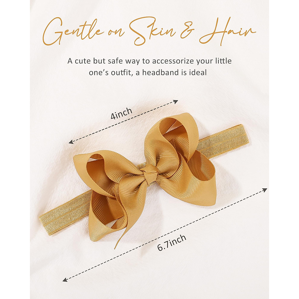 jollybows 40pcs Baby Girls Grosgrain Ribbon Hair Bows Headbands 4" Elastic Hair Band Hair Accessories for Infants Newborn- Natural Color Set