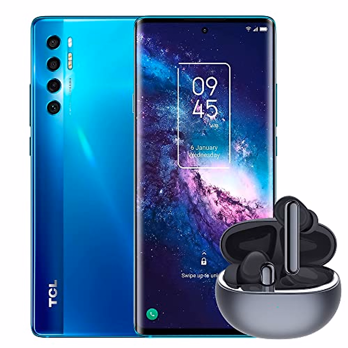 TCL 20 Pro 5G Unlocked Android Smartphone, 6GB+256GB, 4500mAh, Marine Blue & TCL MOVEAUDIO S600 True Wireless Earbuds, 32Hrs Playtime, Water Resistance,Grey