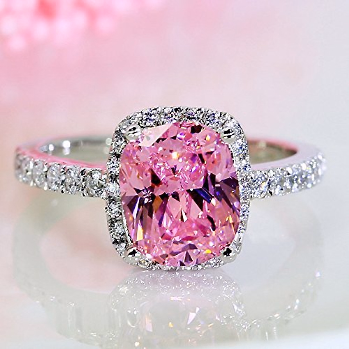 KUYIUIF Brilliant Cut Solitaire Cubic Zirconia CZ Engagement Ring 18k White Gold Pink Austria Crystal Lady Bridal Wedding Engagement (8)