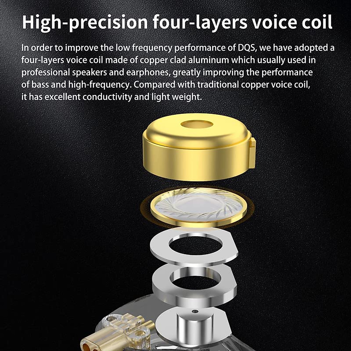 KZ DQS Wired Headphone HiFi Dynamic Drivers Earbuds Bass 2pin 3.5mm Sports Music Game Headphone（Black,no mic）