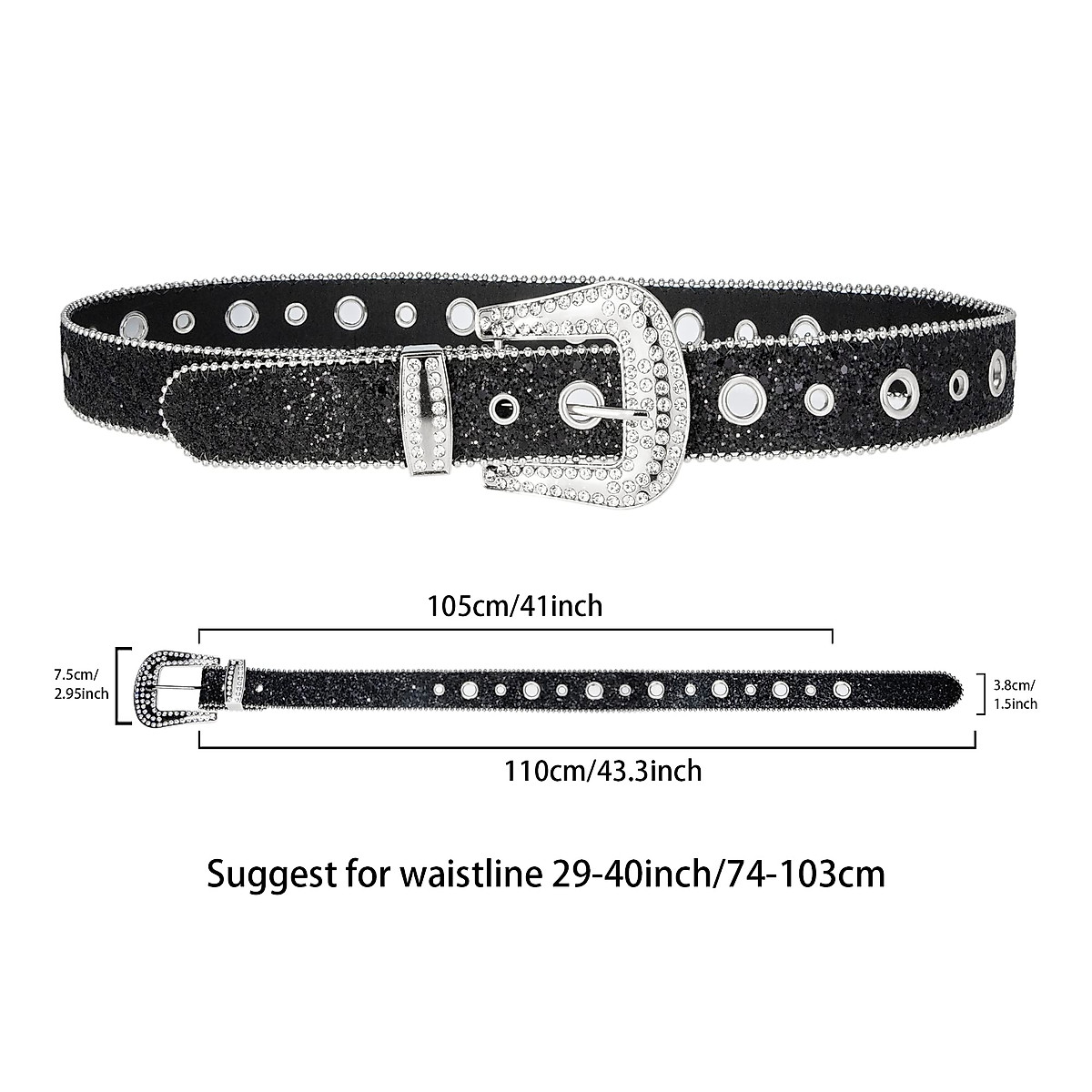 UTOWO Rhinestone Belt for Women Men, Western Cowgirl Cowboy Bling Studded Leather Belt for Jeans Pants